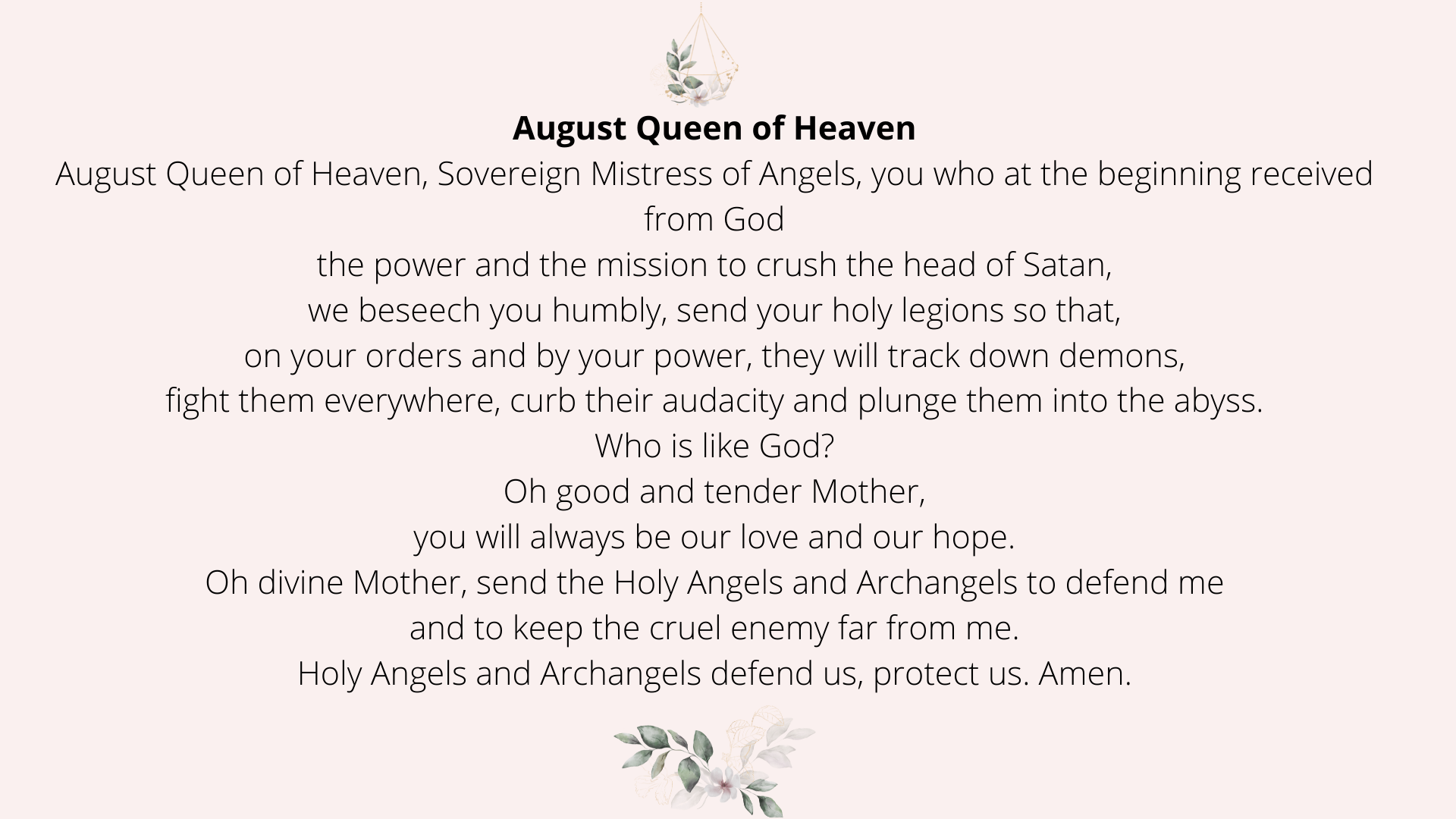 August Queen of Heaven – Flame of Love of the Immaculate Heart of Mary UK